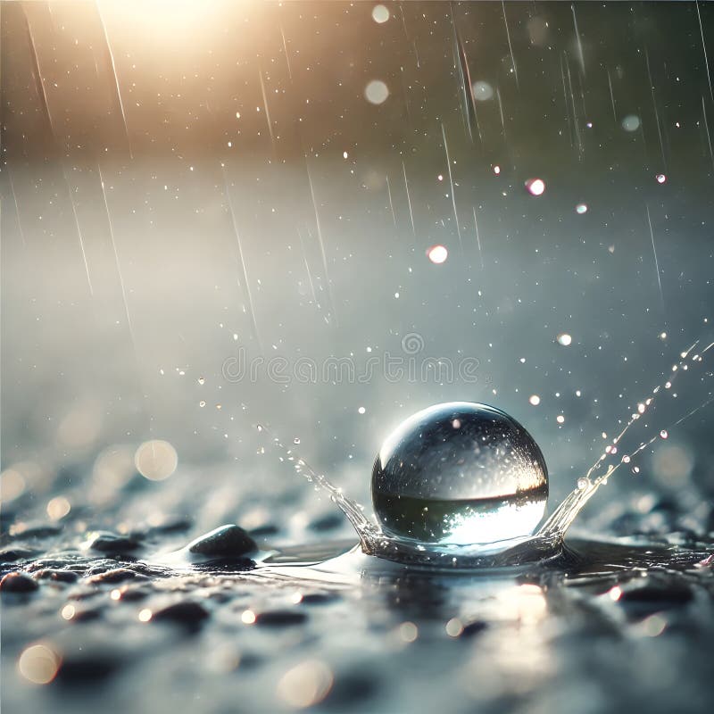 A CLOSE-UP VIEW of a CLEAR RAINDROP FALLING on the ROAD. Stock ...