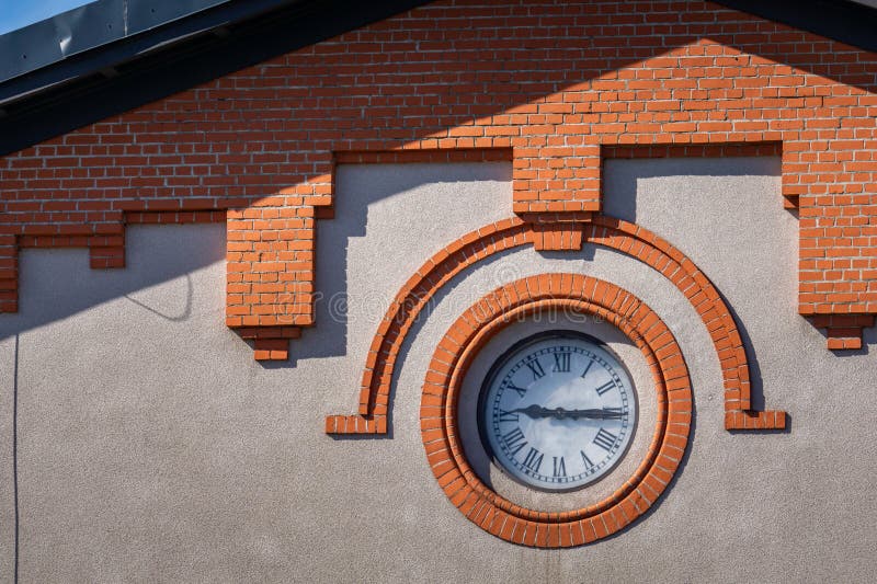 Red Brick Wall Clock Face on Building in Daylight Stock Image - Image ...