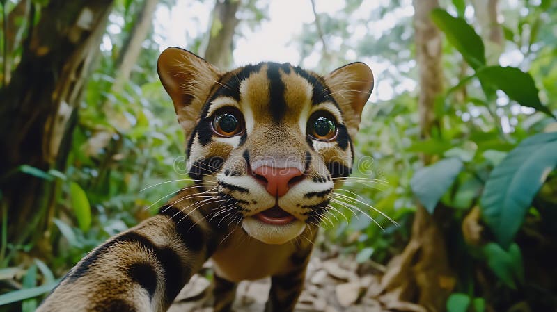 Clouded Leopard Cub in Lush Forest Stock Illustration - Illustration of ...