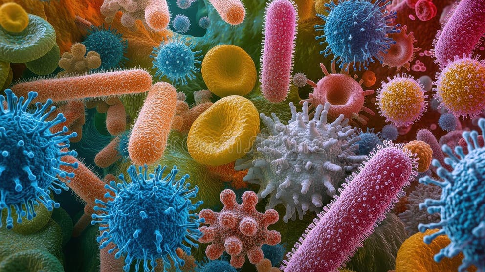Close Up View of a Cluster of Bacteria Under Microscope with Detailed ...