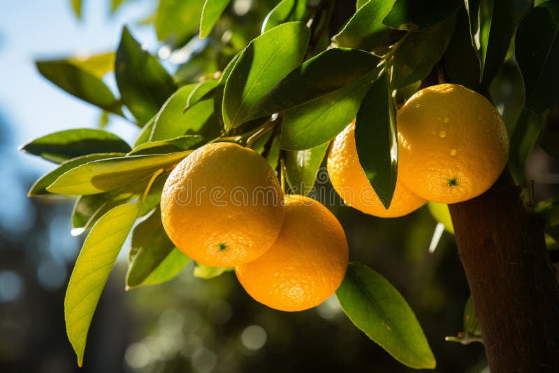 Close-up View of Cluster of Fully Ripened Oranges Hanging from Tree ...