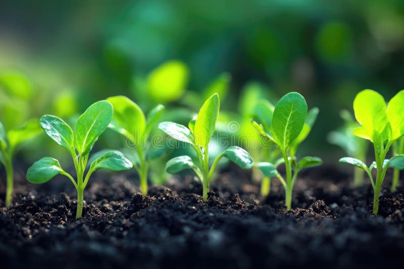 A Close-up View of a Cluster of Small Plants with Green Leaves and ...