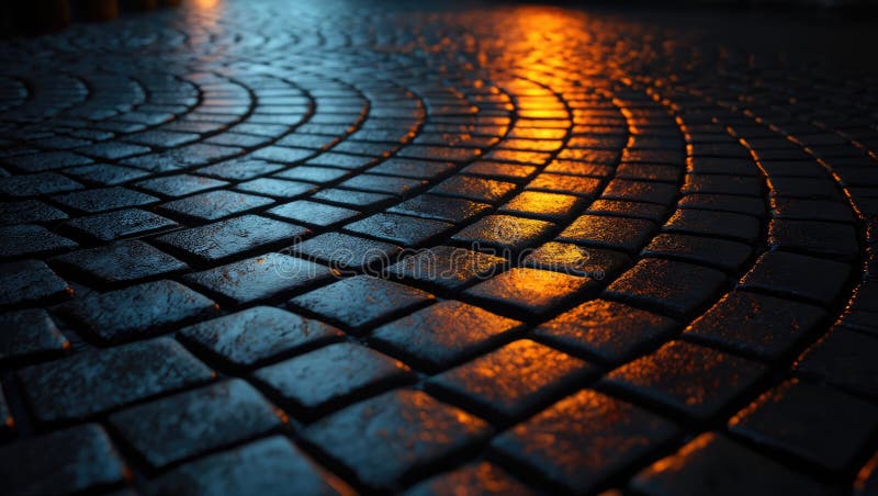 Close-up View of a Cobblestone Path with Light Reflections, Creating a ...