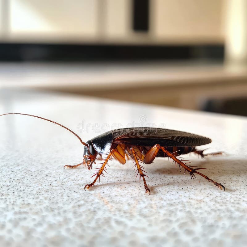Close-up View of a Cockroach Crawling on a Smooth Surface, Highlighting ...