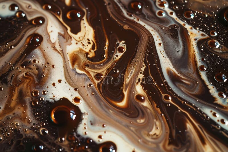 A Close-up View of Coffee Drops Falling into a Liquid Surface, Creating ...