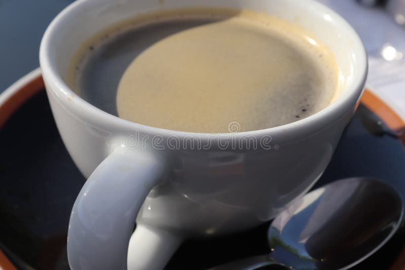 Close Up View at a Coffee Surface in a Cup Stock Photo - Image of press ...