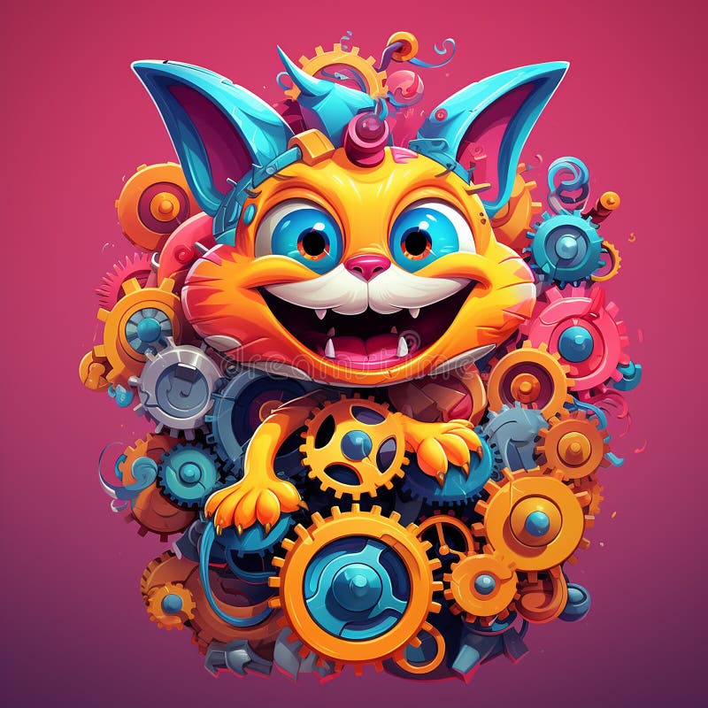 Close-up View of Cogs and Wheels with Cat Stock Illustration ...