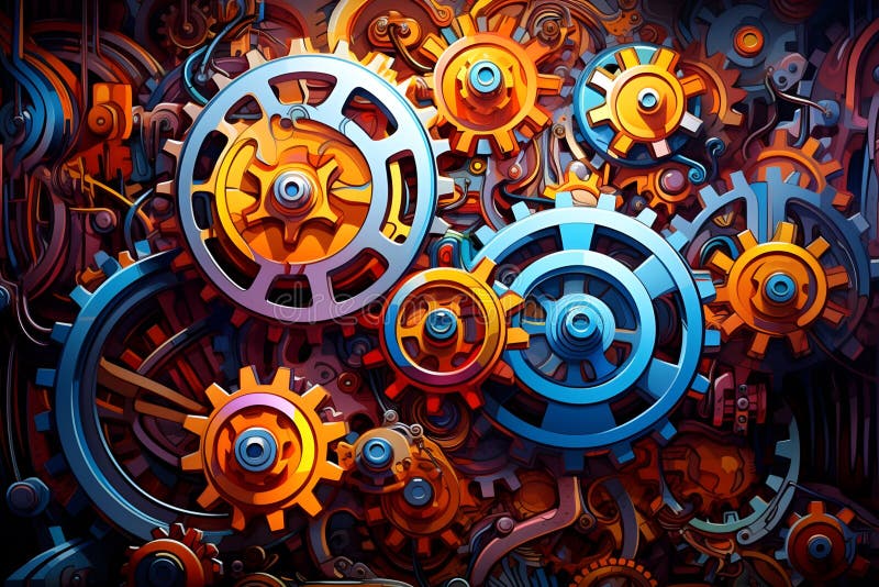 Close-up View of Cogs and Wheels Stock Illustration - Illustration of ...