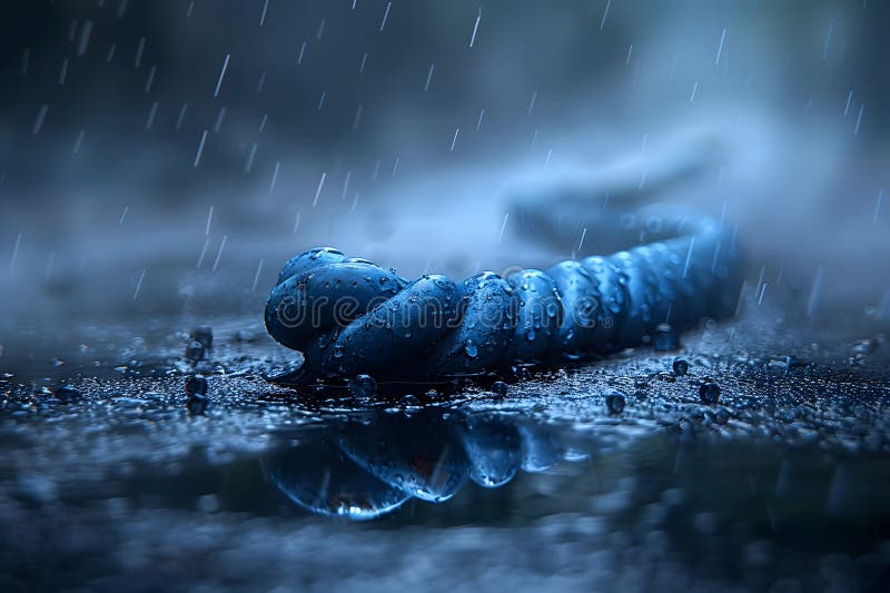 Abstract Coiled Object in Rain with Water Droplets on Reflective ...
