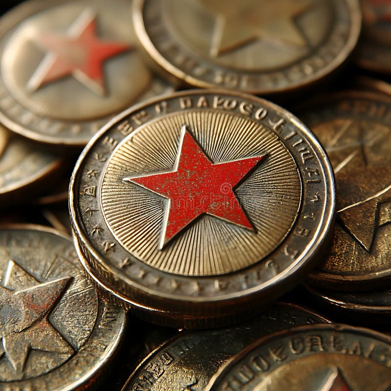 A Close Up View of Coins and Their Star Design Stock Photo - Image of ...