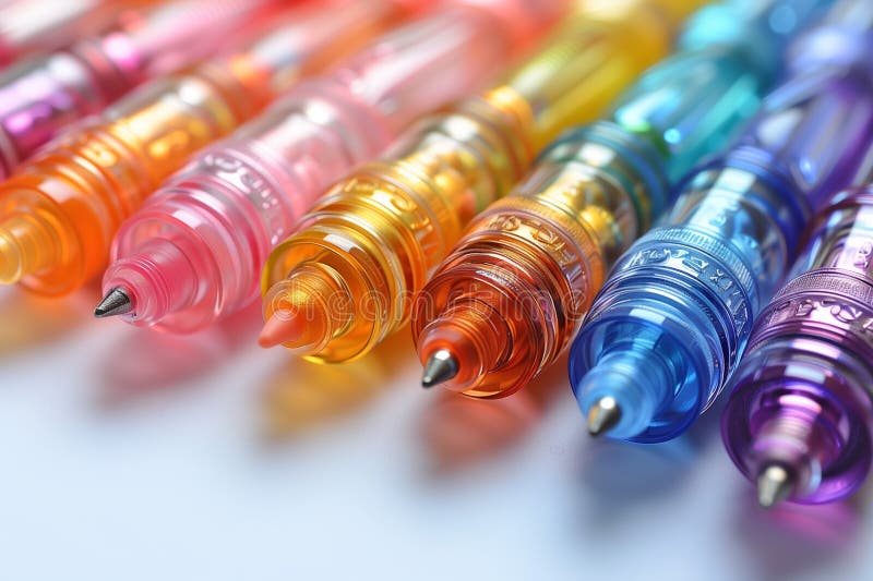 Colorful Pens Arranged in a Row on a White Surface Stock Photo - Image ...