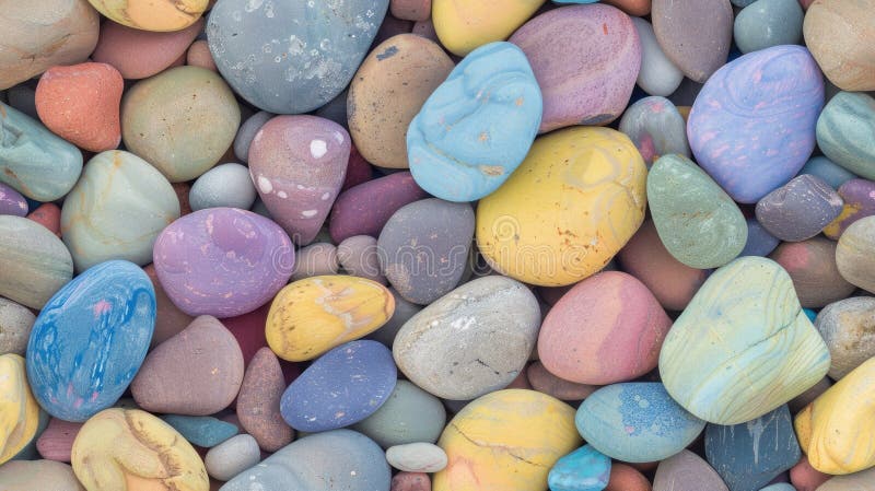 A Close-up View of a Collection of Smooth, Pastel-colored River Rocks ...