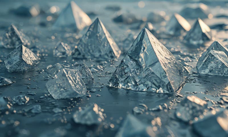 Close-up View Collection Triangular Ice Crystals, Varying in Size and ...