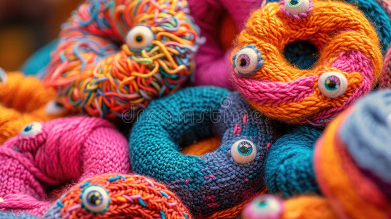 A Close-up View of a Collection of Yarn and Knitted Donuts with ...