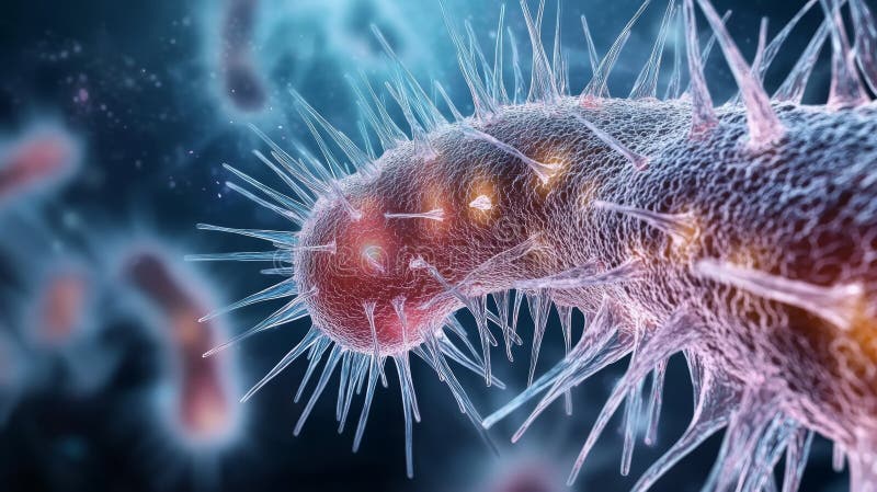 Close-up View of a Colorful Bacteria with Spiky Structures, Showcasing ...