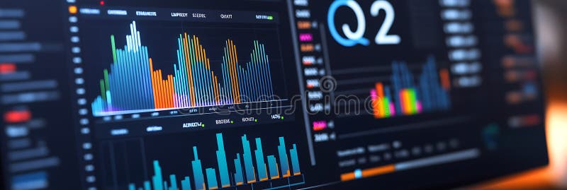 Close Up View of Colorful Data Charts and Graphs Displayed on a Computer Screen Stock ...