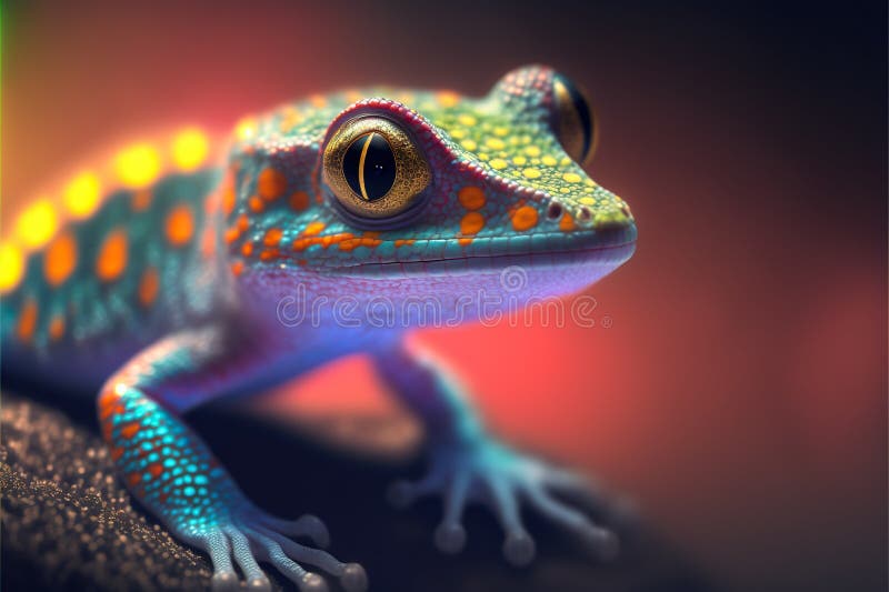 Close-up View of a Colorful Gecko on a Dark Background. Stock ...
