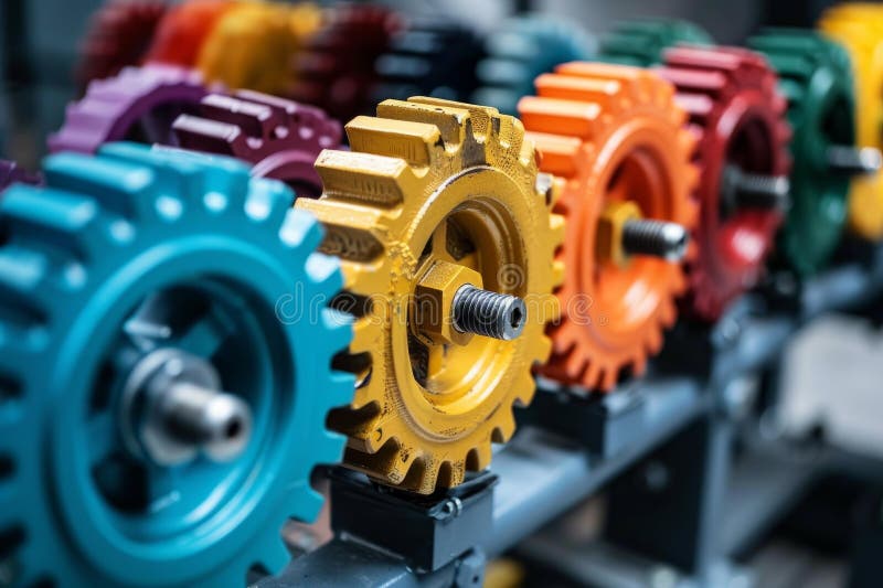 Close Up View of Colorful Interlocking Gears Working Together Stock ...