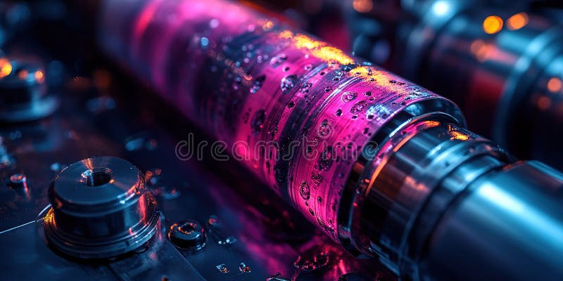 Close-up View of a Colorful Metallic Engine Component with Water ...