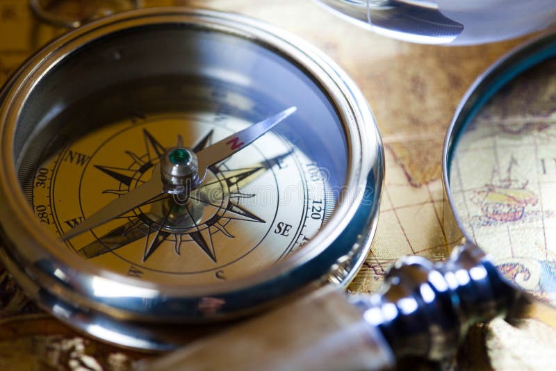 Close Up View of the Compass Stock Photo - Image of continent ...