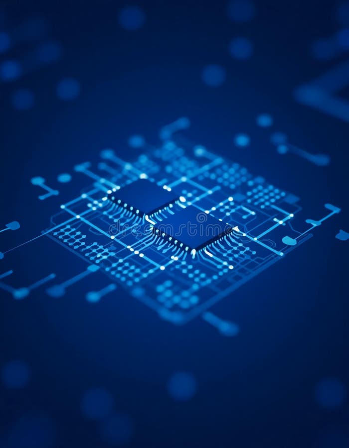 Close Up View of a Complex Blue Circuit Board Showcasing Two Prominent ...