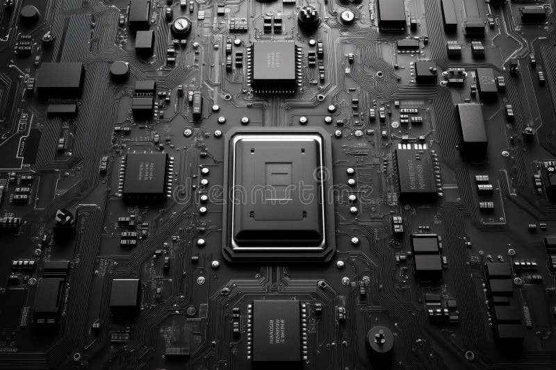 Close-up View of a Complex Circuit Board with Multiple Chips and ...
