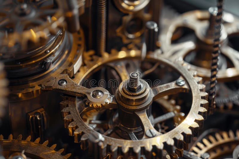 Close-up View of a Complex Clock Mechanism Showing Numerous ...