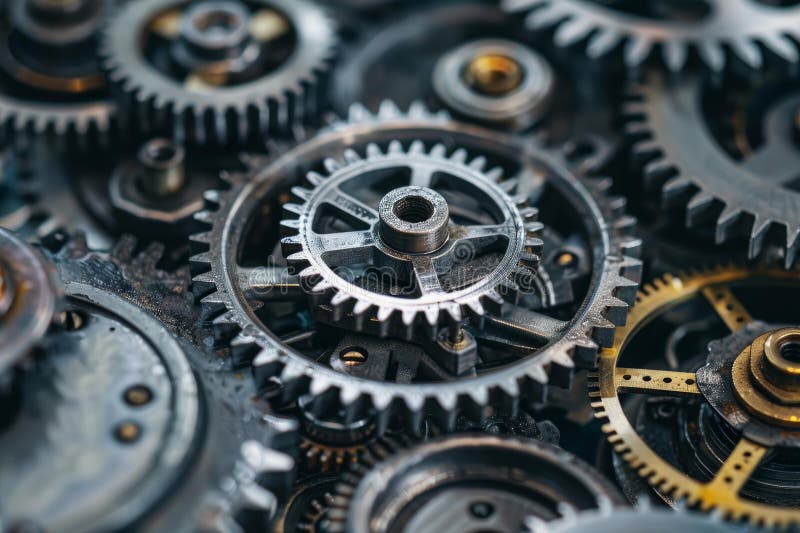 Close Up View of Complex Interlocking Industrial Gears Working Together ...