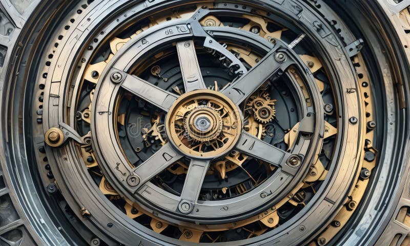 Close-up View Complex Mechanical Device, Featuring Central Gear with ...