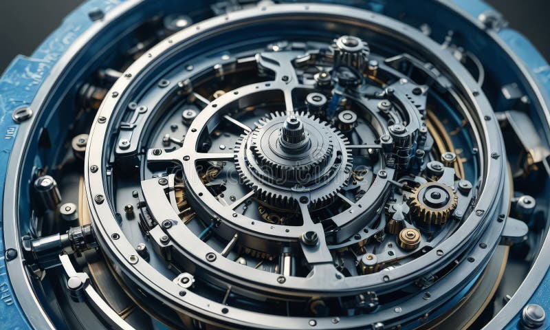 Close-up View Complex Mechanical Device, Featuring Circular Arrangement ...