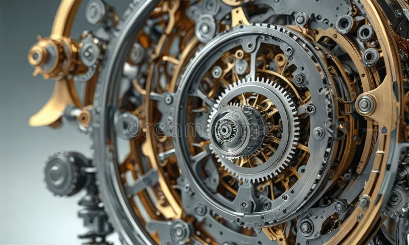 Close-up View Complex Mechanical Device, Featuring Intricate Gears ...