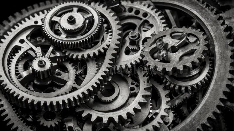 Close-up View of a Complex Mechanism Composed of Interconnected Gears ...