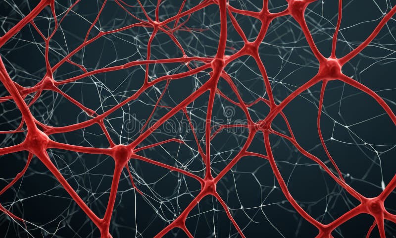 Close-up View Complex Network Red and White Lines, Resembling Brain or ...