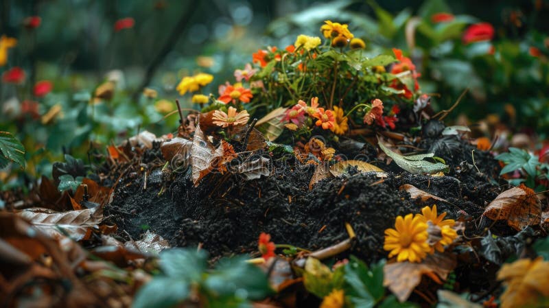 Close-up View of a Compost Pile in a Garden Setting, Highlighting the ...