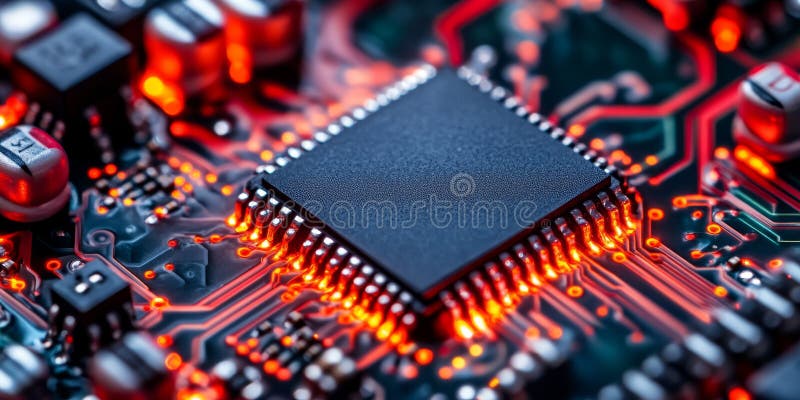 This is a Close Up View of a Computer Chip Situated on a Motherboard ...