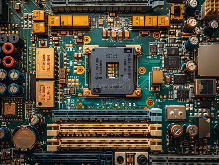 A Close-up View of a Computer Circuit Board Featuring a Central ...