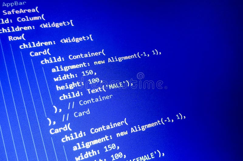 Close-up View of Computer Code on a Blue Background, Featuring Widget Definitions and Alignment ...