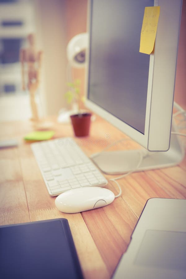 Close Up View of Computer on Creative Working Desk Stock Image - Image ...