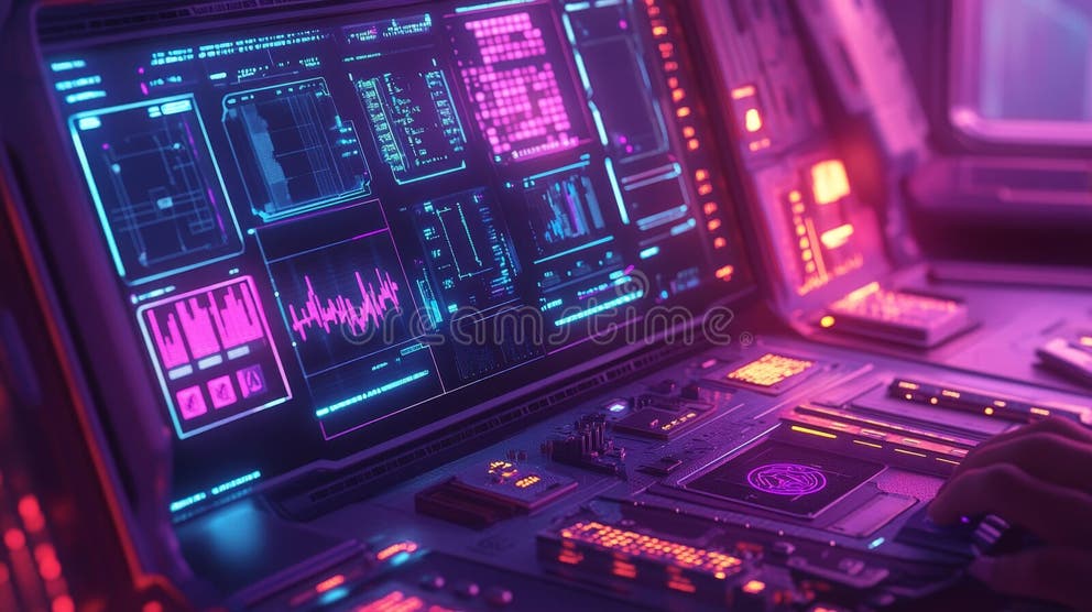 Close-Up View of Computer Displaying AI Algorithms and Data Metrics Stock Illustration ...