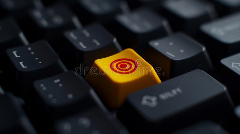 Close-up View of a Computer Keyboard with a Standout Yellow Button ...