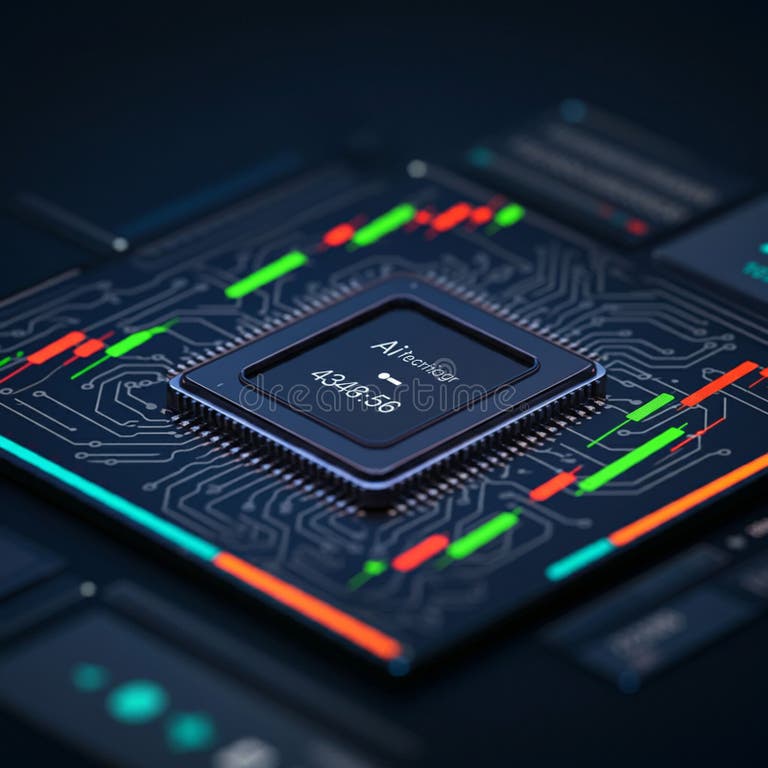 Close-up View of a Computer Processor Chip Labeled "AIGenerated" with ...