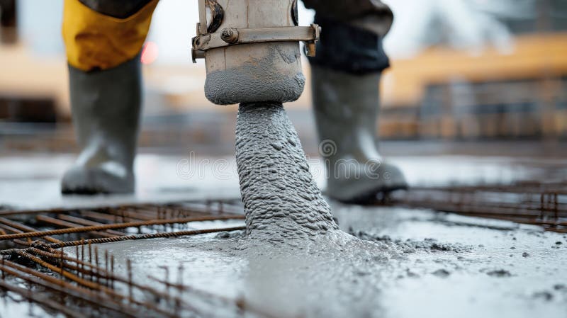 Close-up View of Concrete Pump Operator Directing Concrete Flow into ...