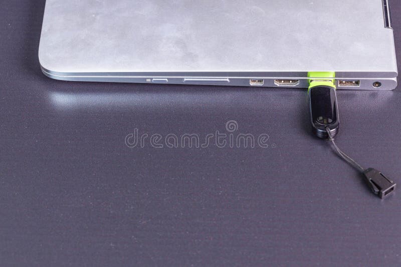 Close Up View of Connecting Usb Flash Drive To Silver Notebook Computer ...