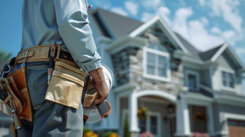 Close-up View of a Construction Worker from the Waist Down, Wearing a ...