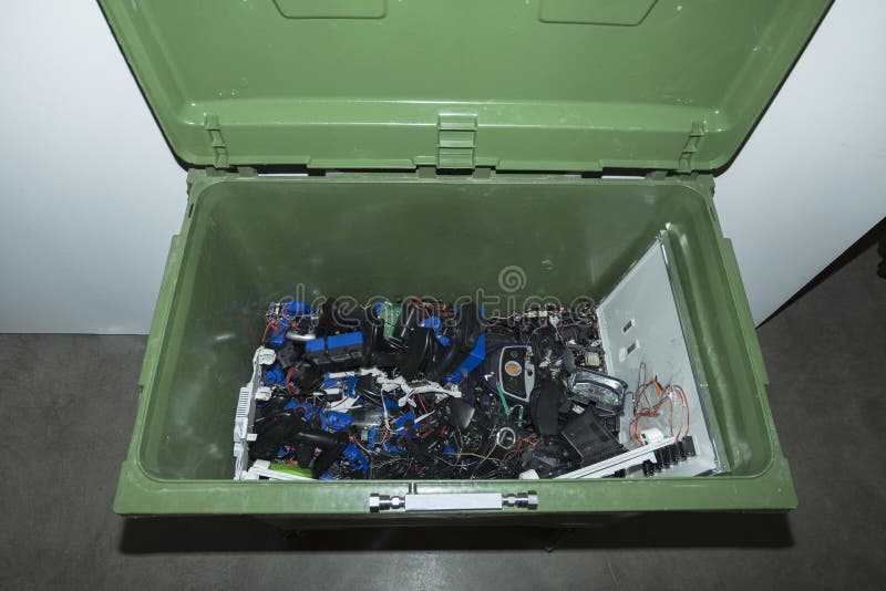 Close Up View of Container with Electronics Waste Gathering for ...