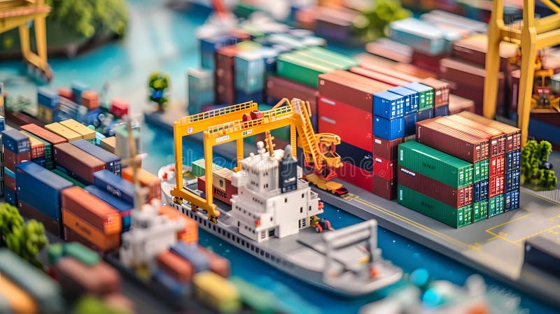 Close-up View of Container Yard with Stacked Cargo Stock Illustration ...