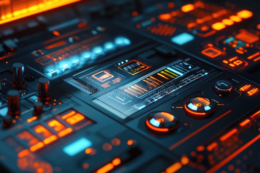 A Close-up View of a Control Panel in a Room Stock Illustration ...