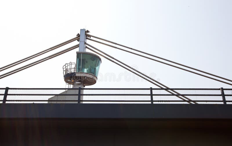 Close-up View of a Control Tower on Top of a Bridge Stock Photo - Image ...