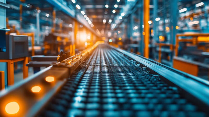 Close-up View of a Conveyor Belt in a Factory Setting Stock ...
