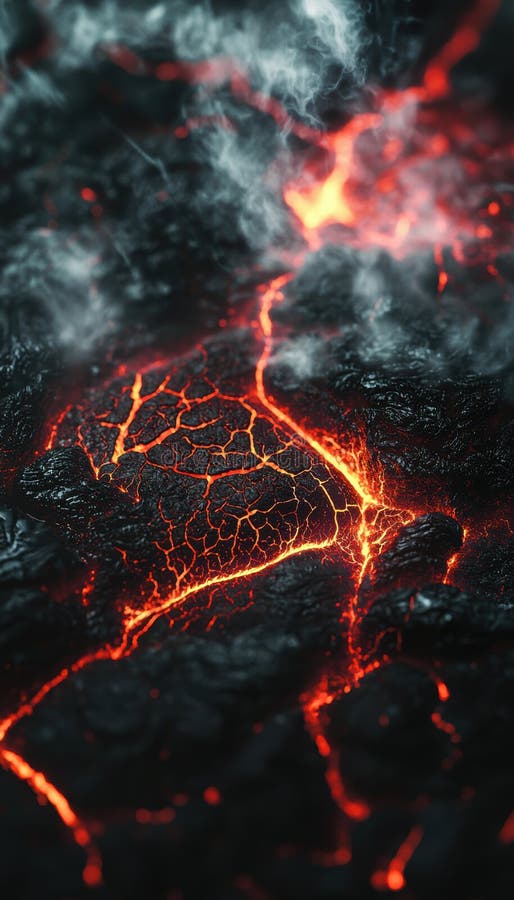 Cooling Lava Textures with Glowing Cracks and Rising Smoke for Volcanic ...